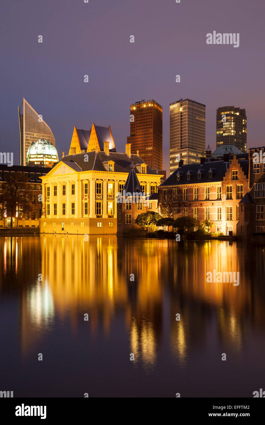 Netherlands, The Hague, Binnenhof, high rise buildings and Museum ...
