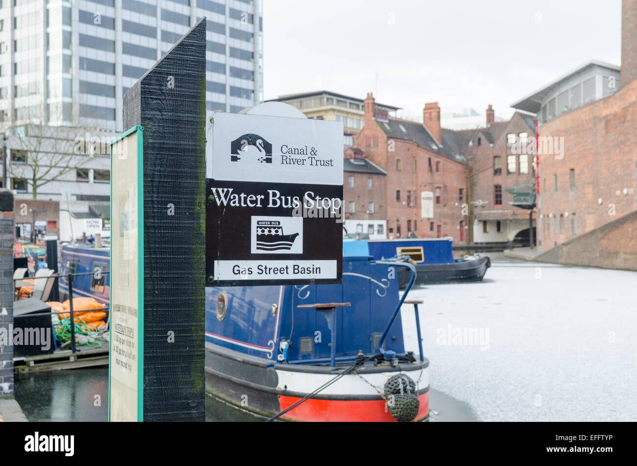 Water Bus Stop on the canal at Gas Street Basin in Birmingham Stock ...