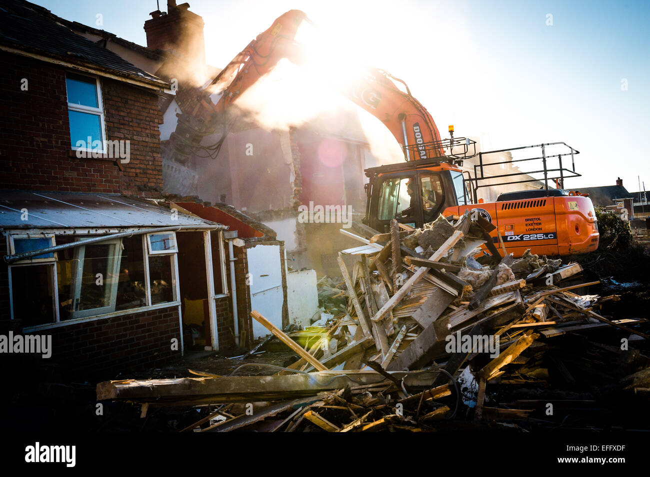 Aberystwyth, Wales, UK. 3rd February, 2015. Demolition crews start the ...