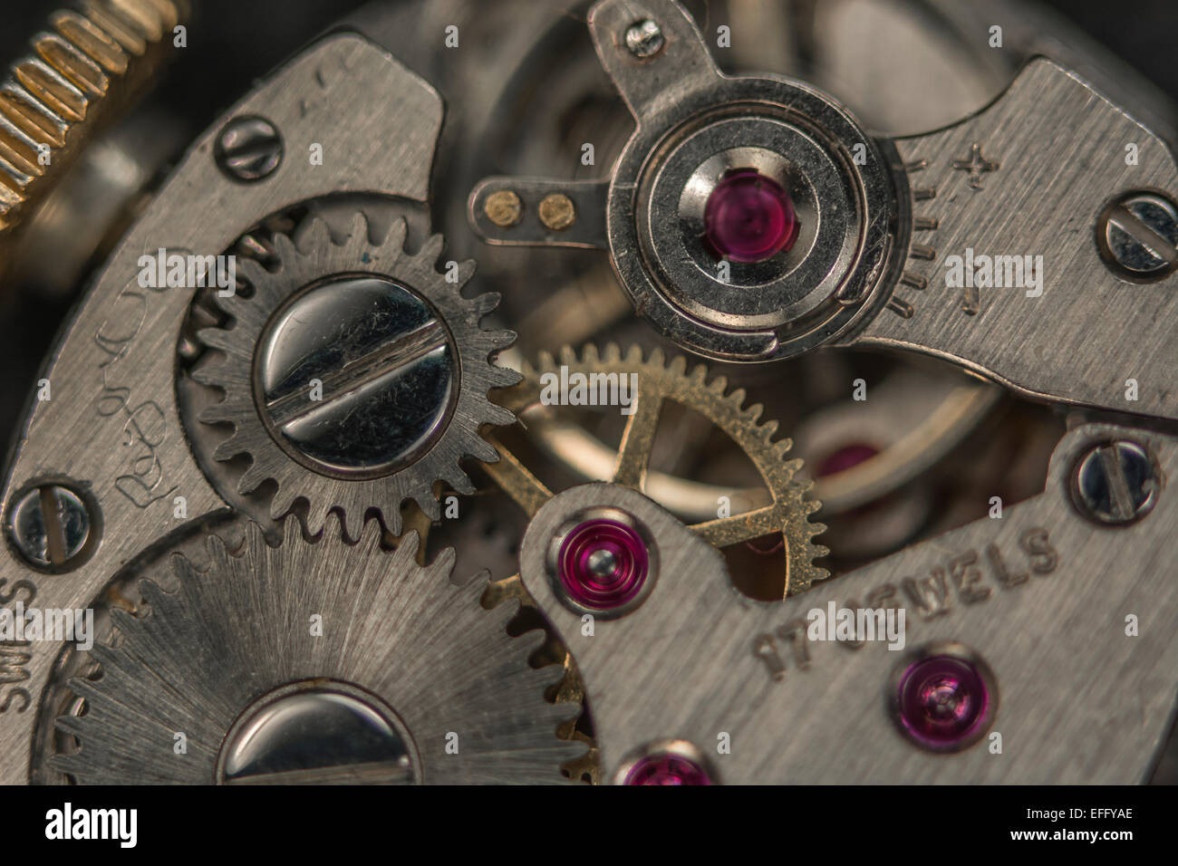 Macro-photo of Swiss wristwatch mechanism. Beat the clock metaphor ...