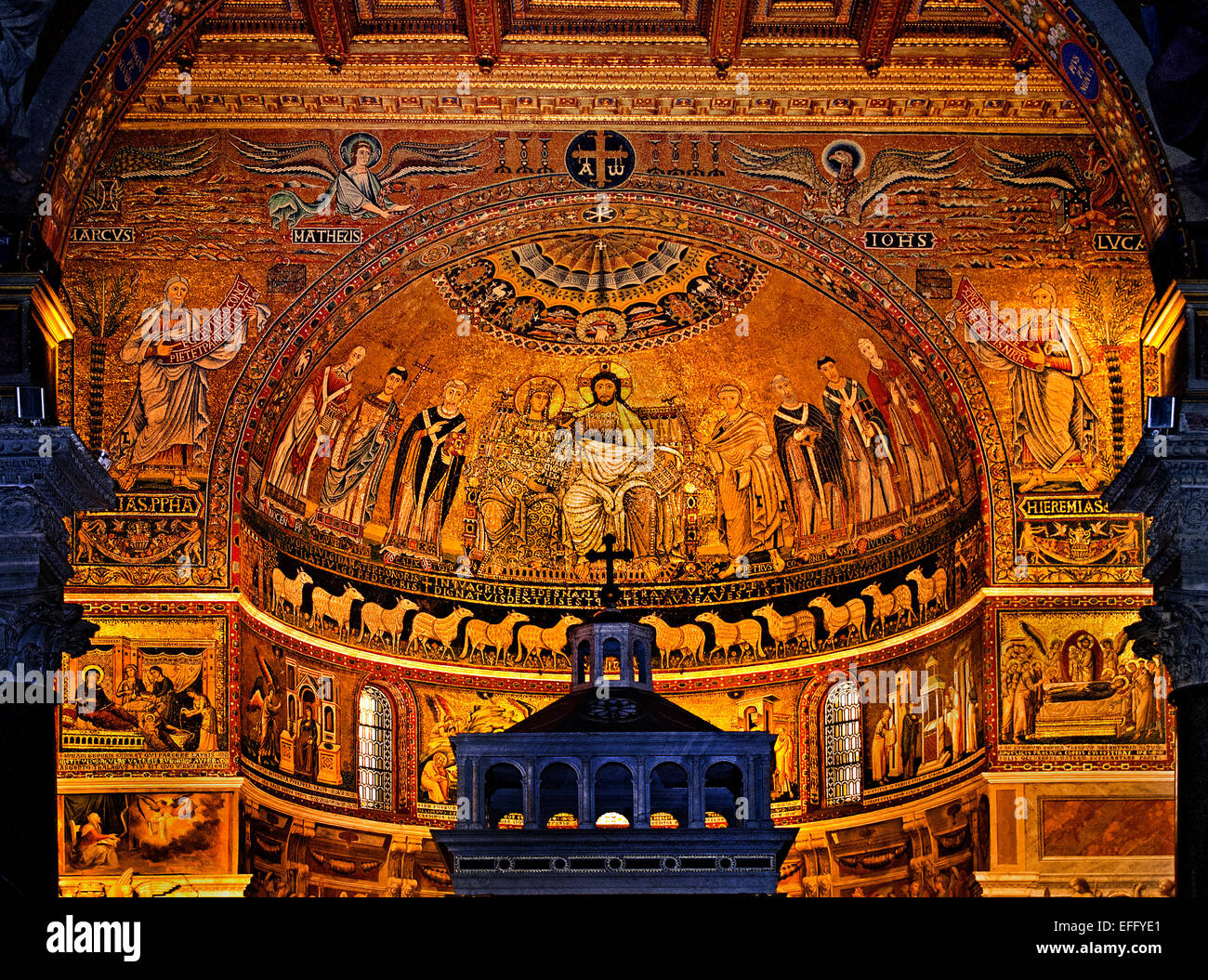 Golden 13th-century mosaics in the apse Basilica di Santa Maria - Dome of Santa Maria in ...