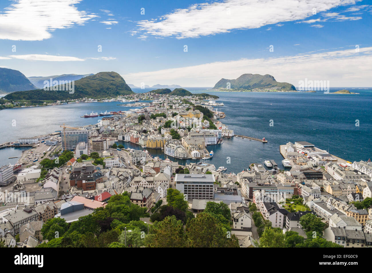 Sunny view of Alesund from mountain Aksla, Norway Stock Photo - Alamy