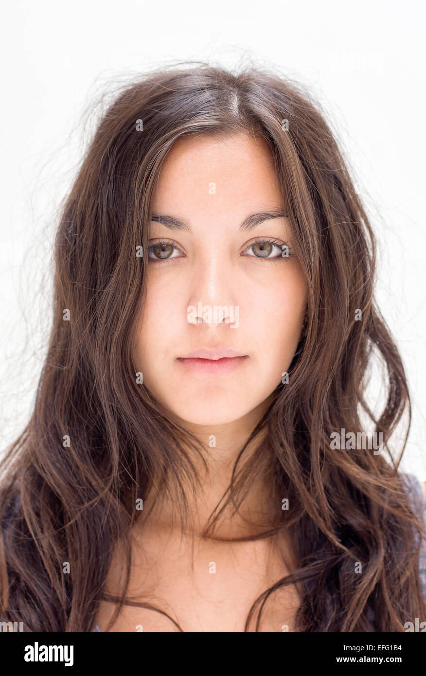 Portrait of Teenage Girl with White Background Stock Photo - Alamy