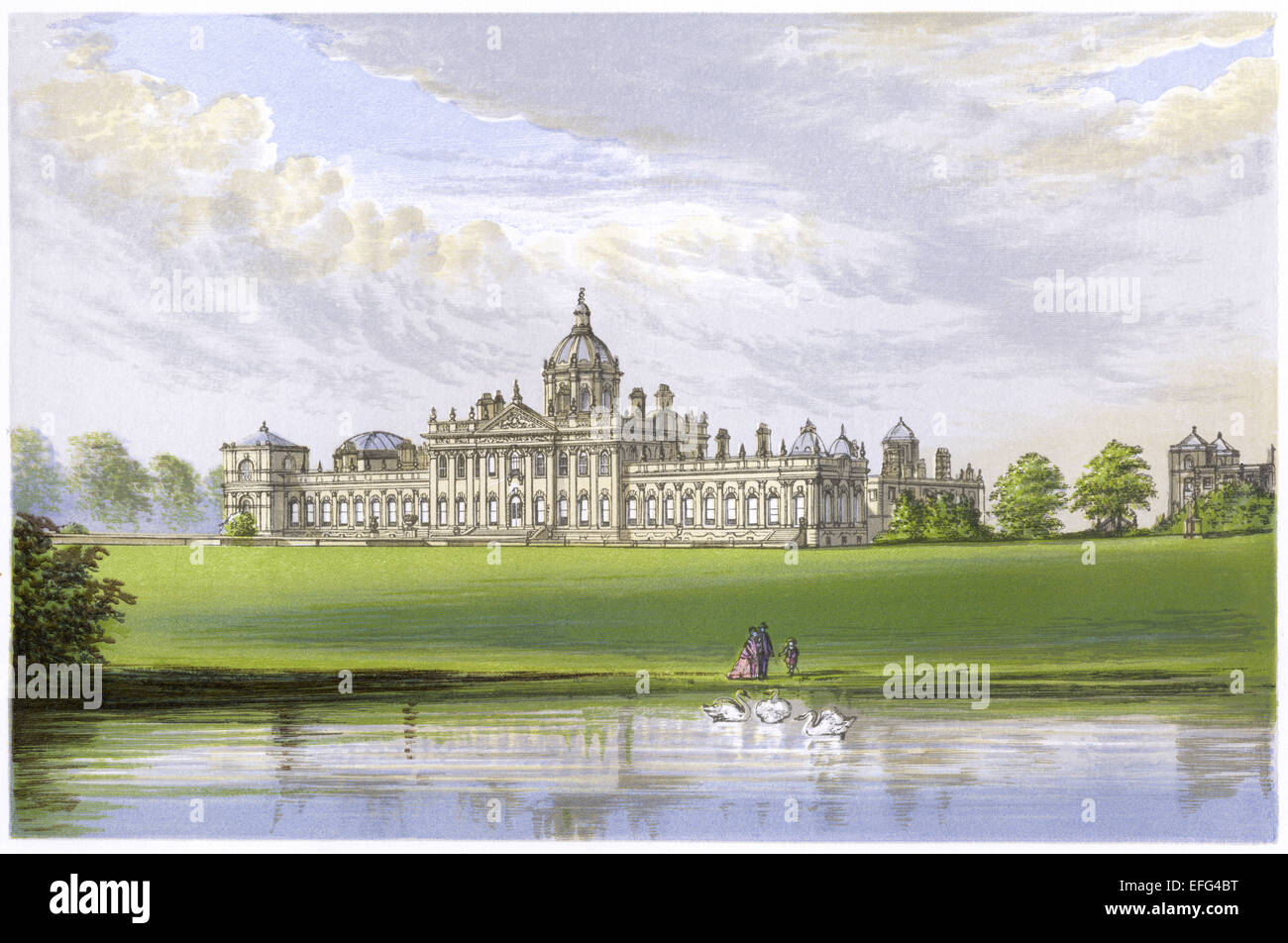 A coloured illustration of Castle Howard scanned at high resolution ...