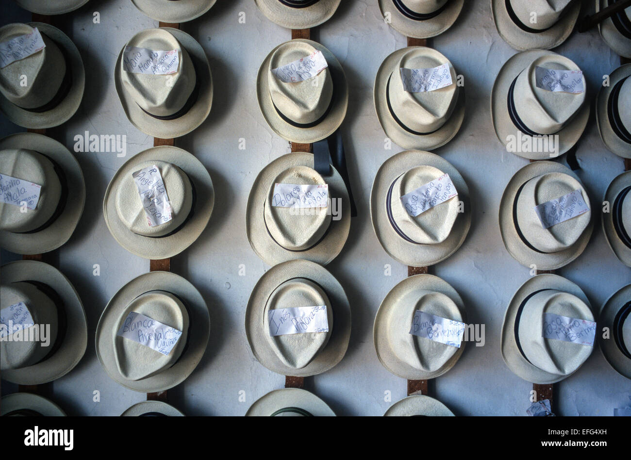 Repair of hats, workshop. Ecuador Stock Photo - Alamy