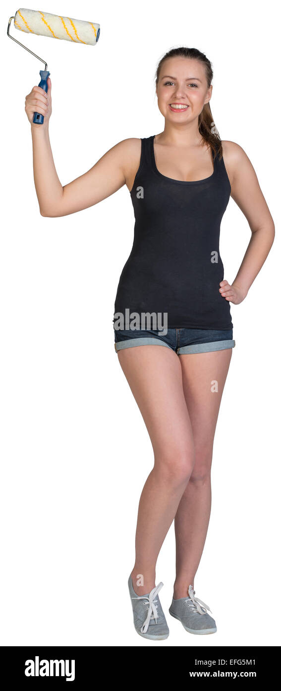 Woman long roller painting hi-res stock photography and images - Alamy