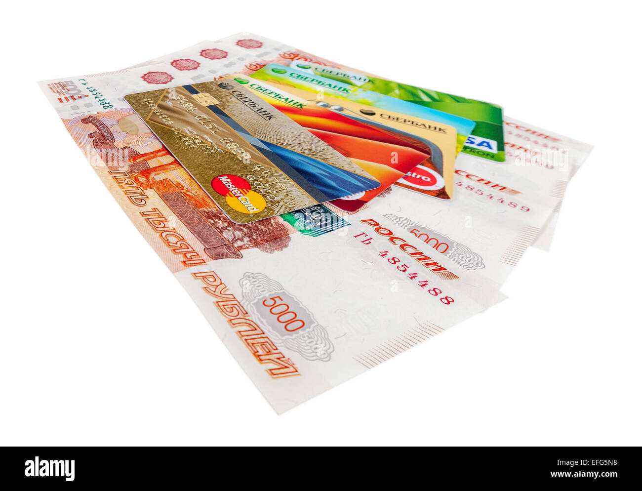 Photo of VISA and Mastercard credit card with russian rubles Stock ...
