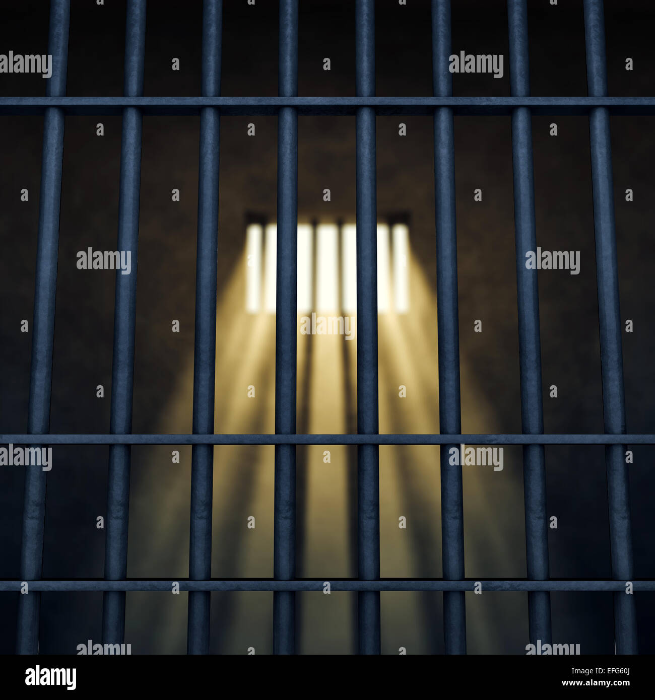 Prison cell interior , sunrays coming through a barred window , Freedom ...