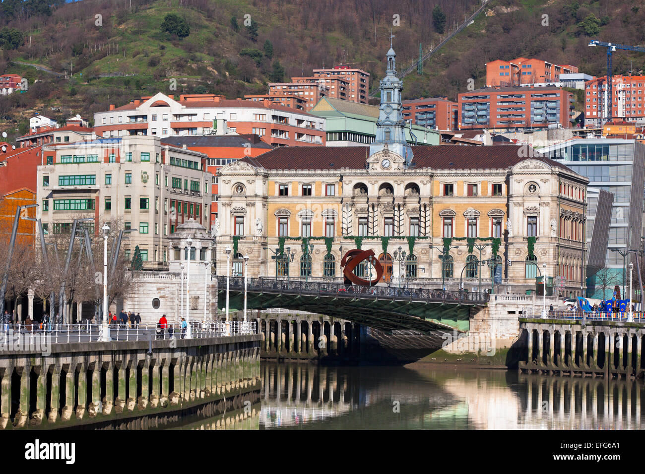 Bilbao, Basque Country, Spain cityscape at bright Sunny winter day ...