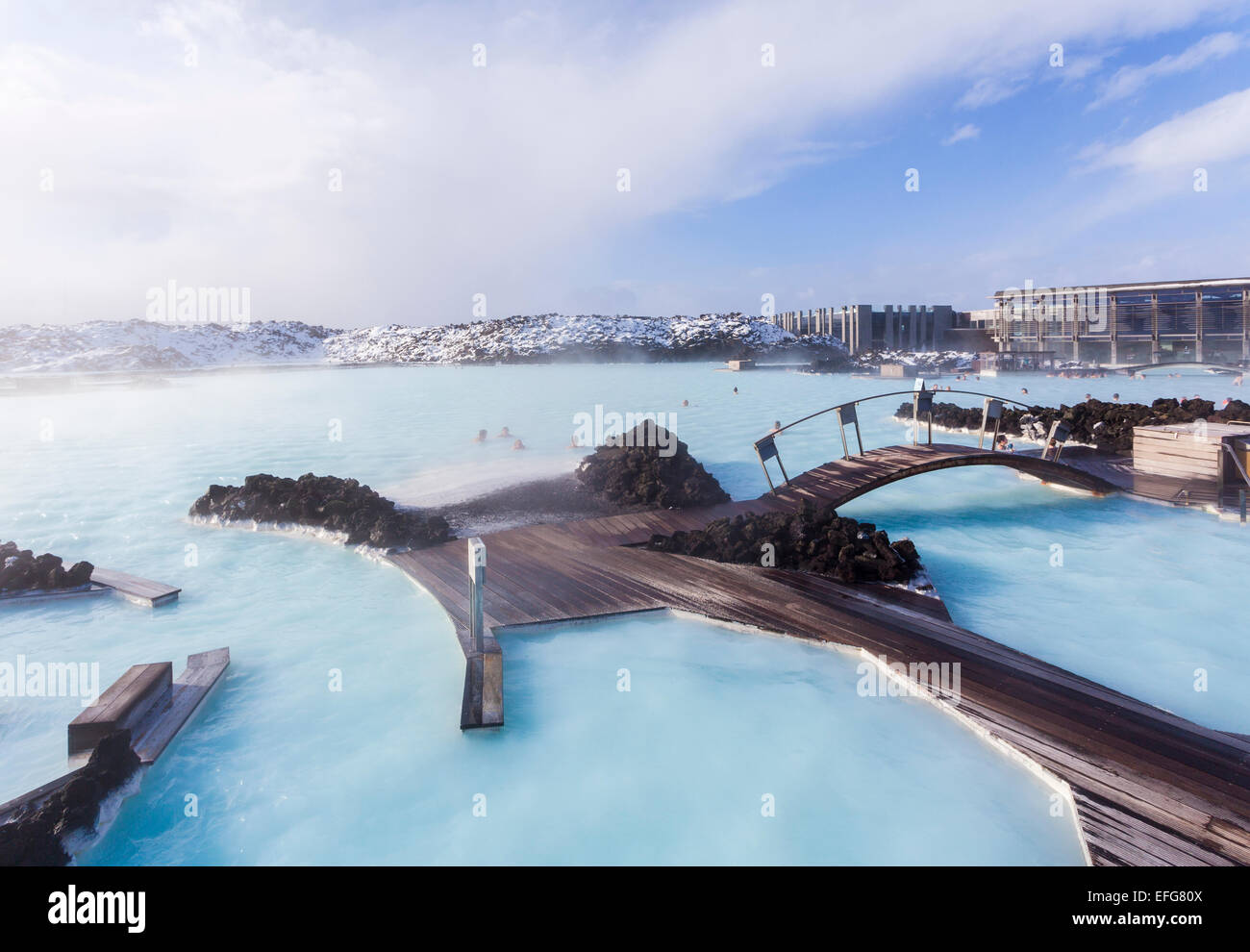 The steaming waters of the Blue Lagoon, bridge and walkways: a ...