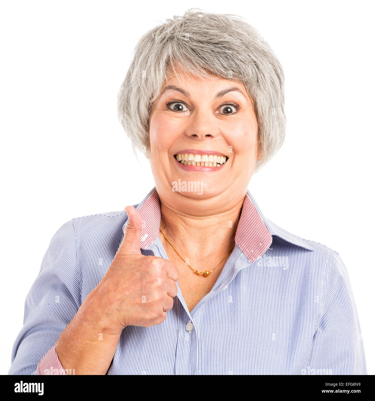 Portrait of a elderly woman with thumbs up Stock Photo - Alamy