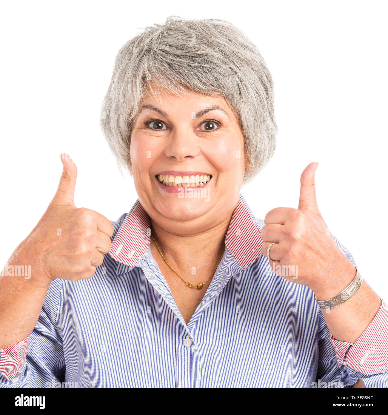 Portrait of a elderly woman with thumbs up Stock Photo - Alamy