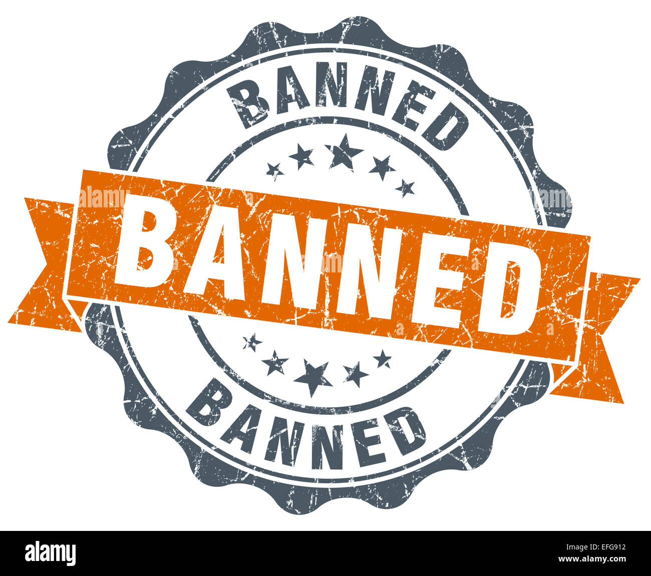 banned orange vintage seal isolated on white Stock Photo - Alamy