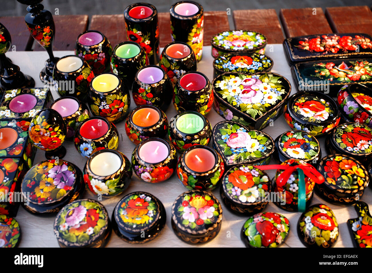 Candles for christmas present on market stall Stock Photo - Alamy