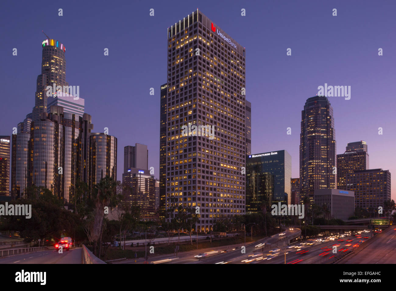 DOWNTOWN SKYLINE INTERSTATE 110 HARBOR FREEWAY LOS ANGELES CALIFORNIA ...