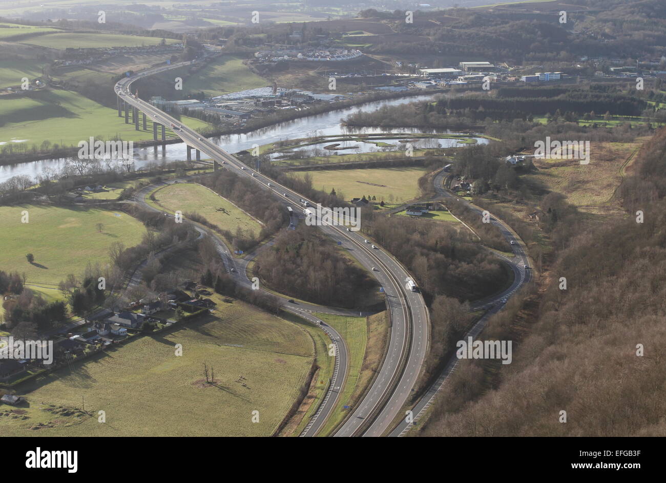 Elevated view of Friarton Bridge over River Tay Scotland January 2015 ...