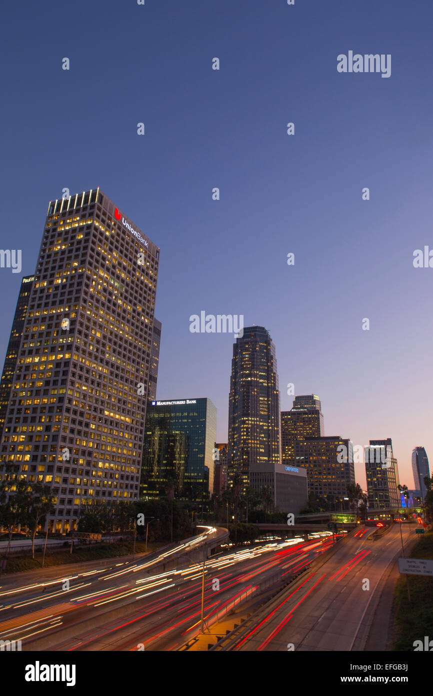 DOWNTOWN SKYLINE INTERSTATE 110 HARBOR FREEWAY LOS ANGELES CALIFORNIA ...