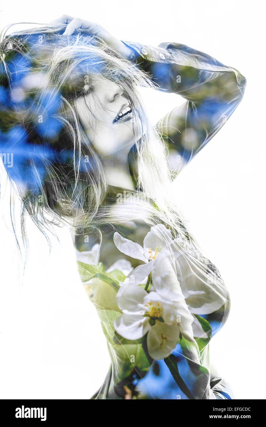 sensual pretty woman portrait with double exposure effect Stock Photo ...