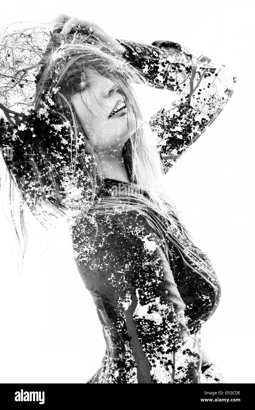 sensual pretty woman portrait with double exposure effect Stock Photo ...