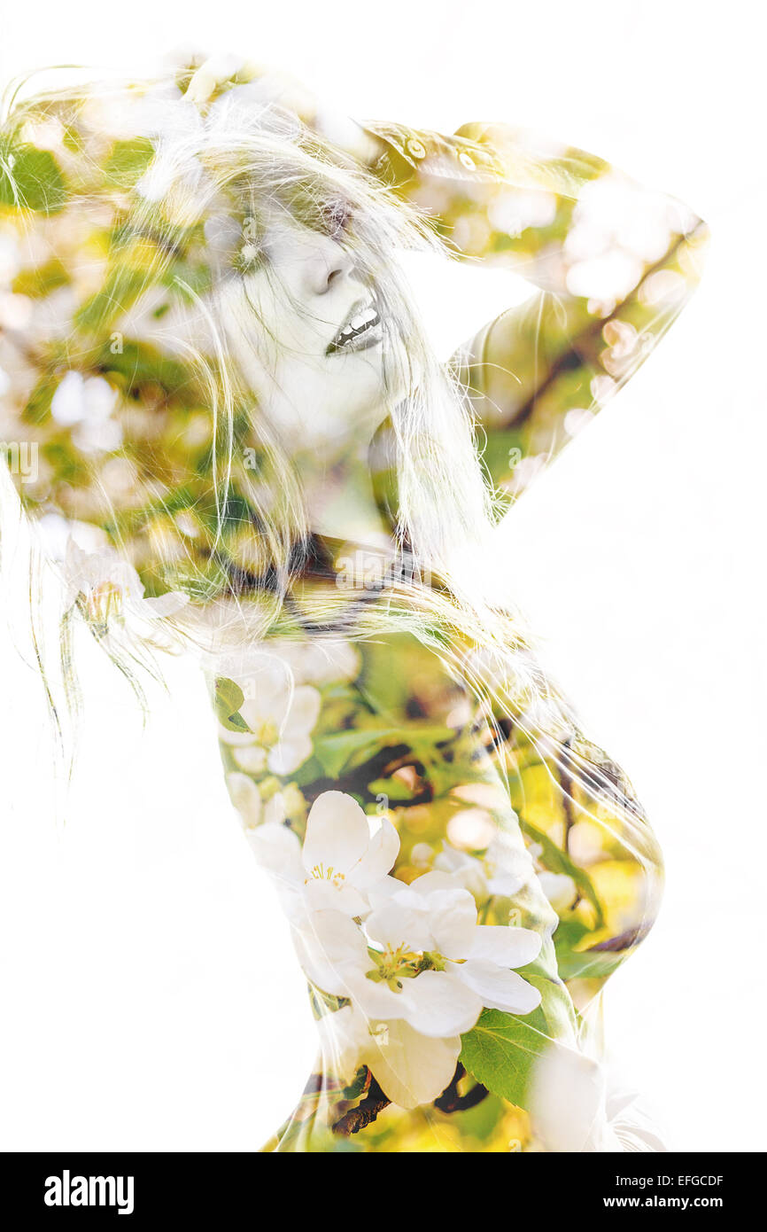 sensual pretty woman portrait with double exposure effect Stock Photo ...