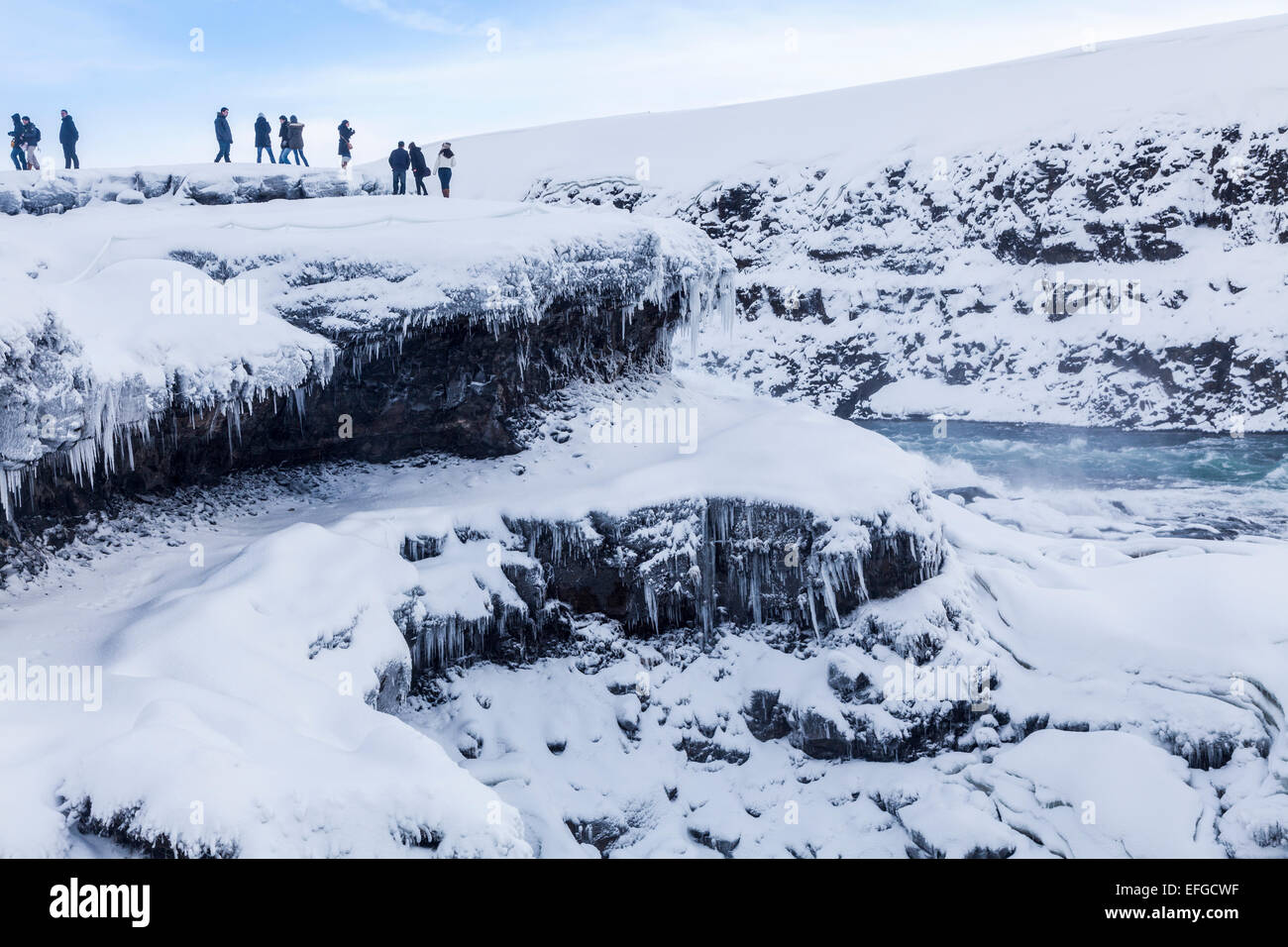 Craggy rocks and gorge at iconic Gullfoss waterfalls, one of the most ...