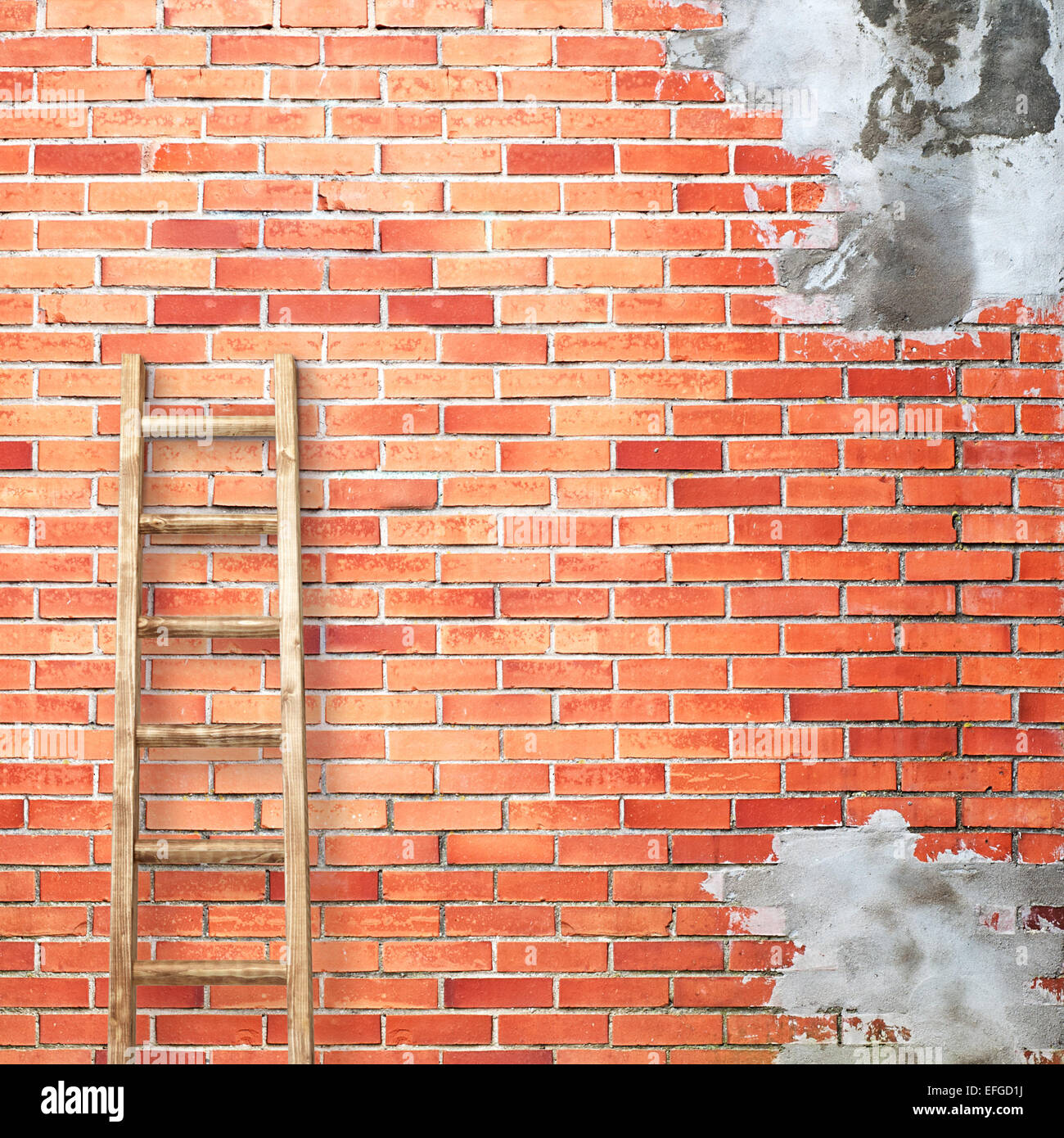 red brick wall with wooden ladder Stock Photo - Alamy