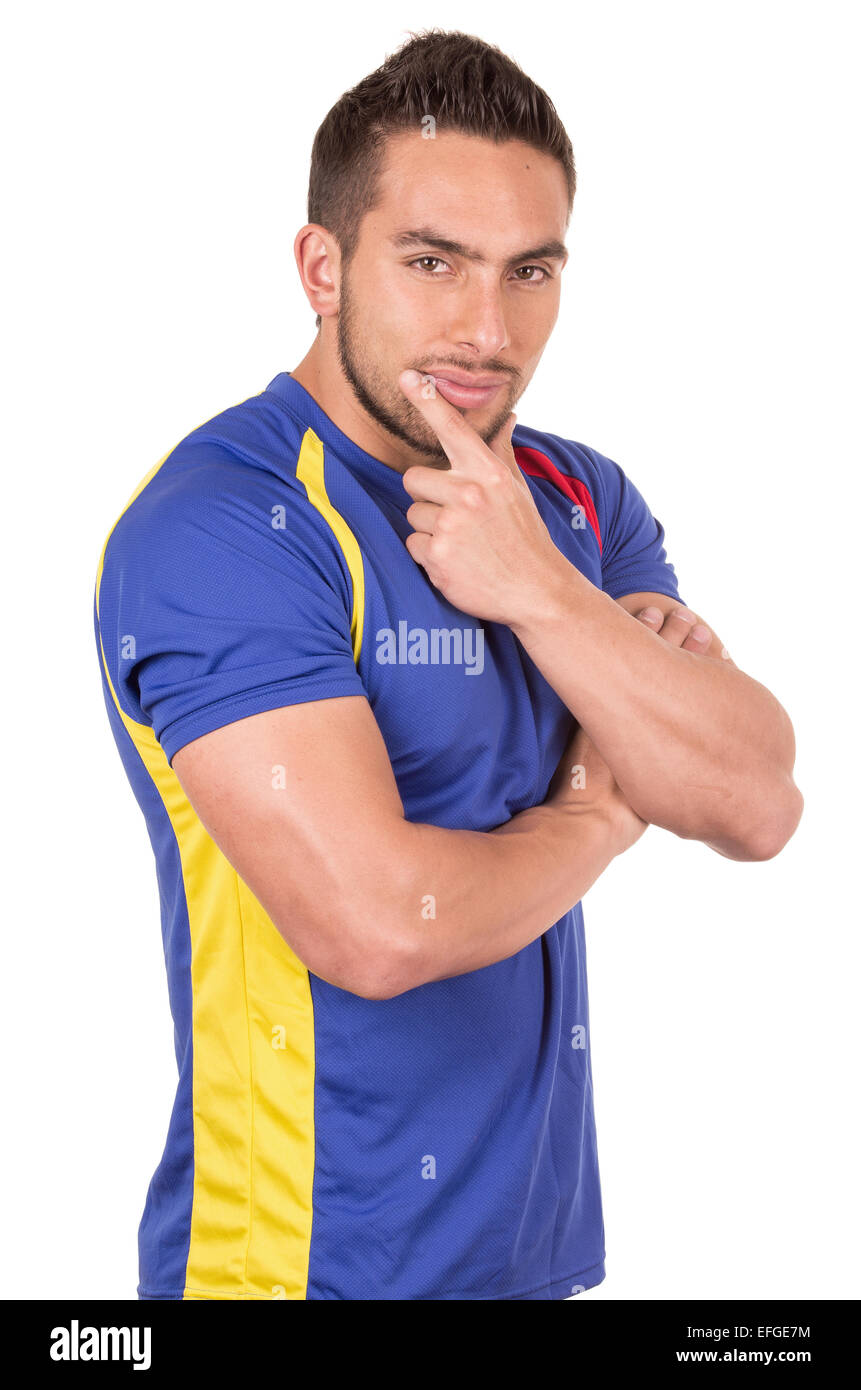 soccer fan wearing blue t-shirt Stock Photo - Alamy