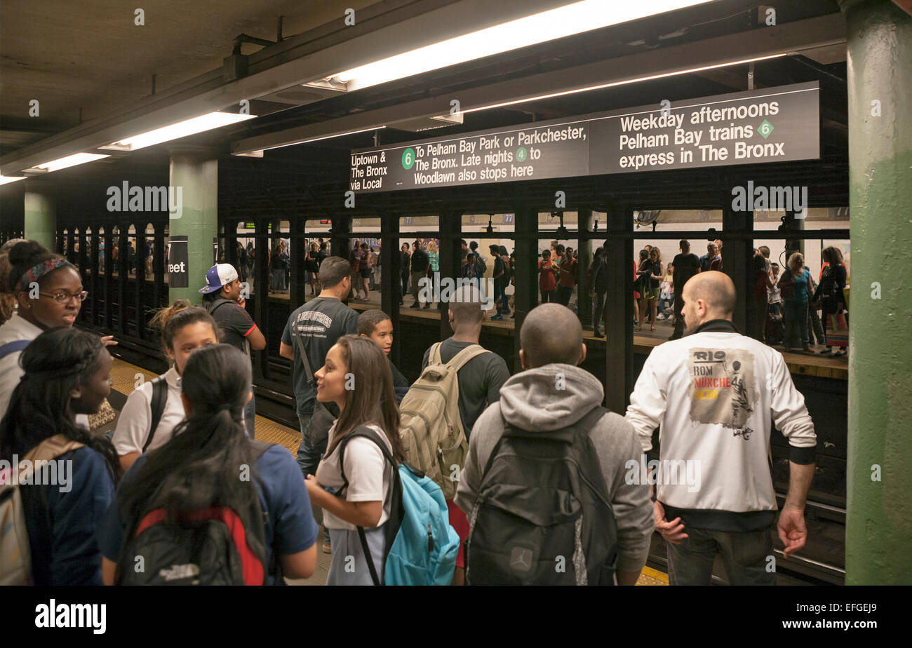 People wait for a train in the subway station in New York City Stock ...