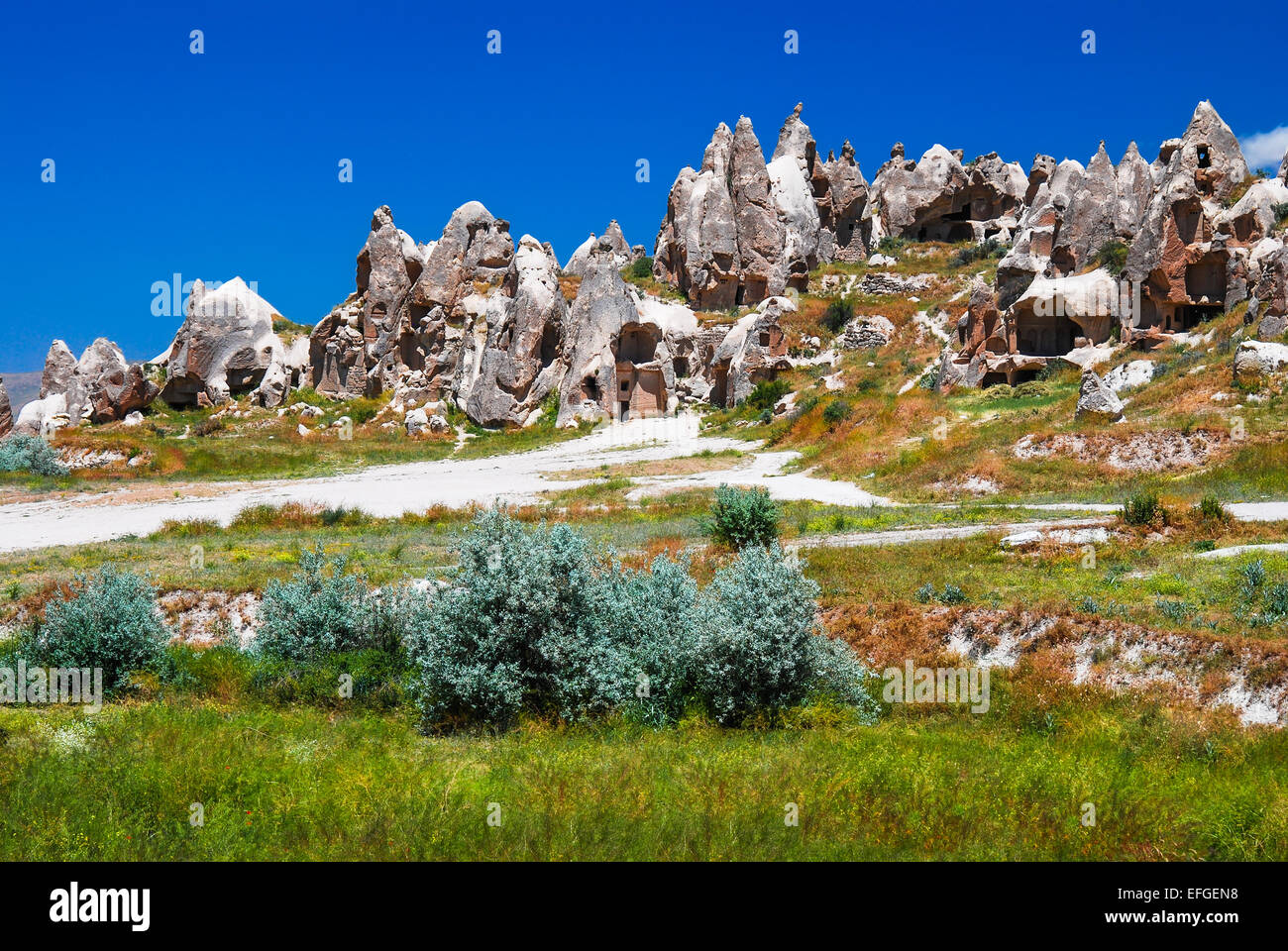 Cappadocia, Central Anatolia in Turkey. Desert landscape with ancient ...