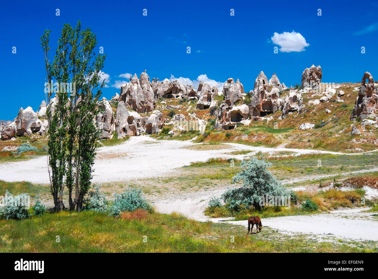 Cappadocia, Central Anatolia in Turkey. Desert landscape with ancient ...