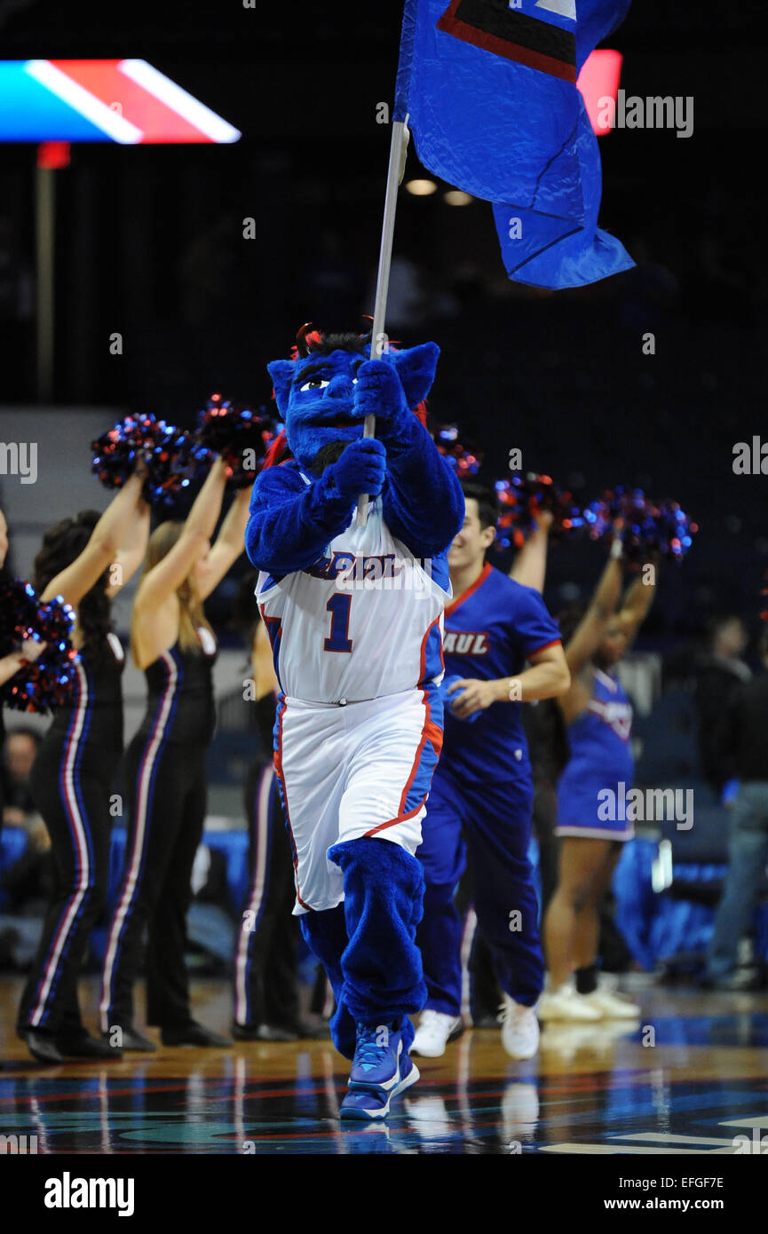 February 3, 2015: DePaul's mascot runs down the court with the Blue ...