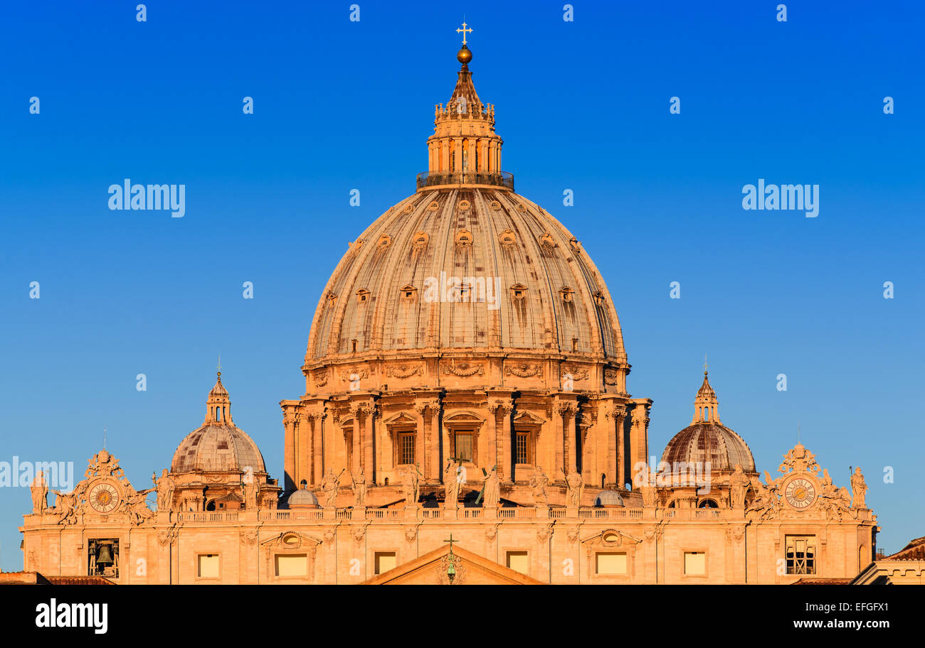 Sunrise with dome of Saint Peter Basilica from Vatican, main religious ...