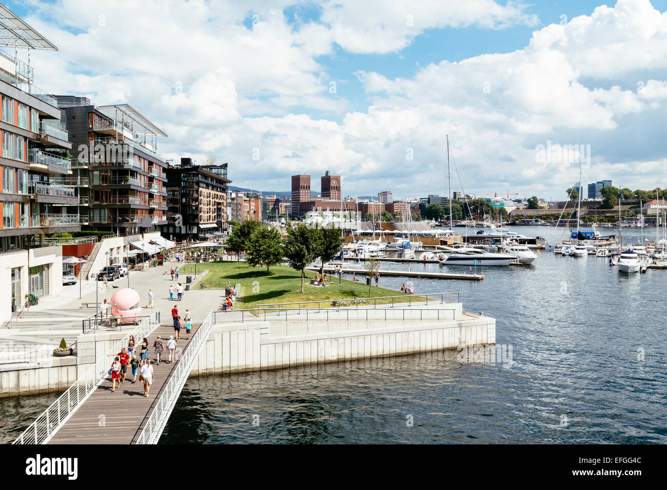 Aker Brygge and Oslo city skyline, view from Tjuvholmen, Oslo, Norway ...
