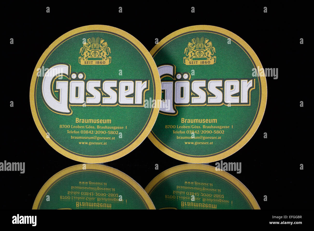 Germany,Dresden - 20,2014:Beermats from Gosser beer.Gosser beer is the ...