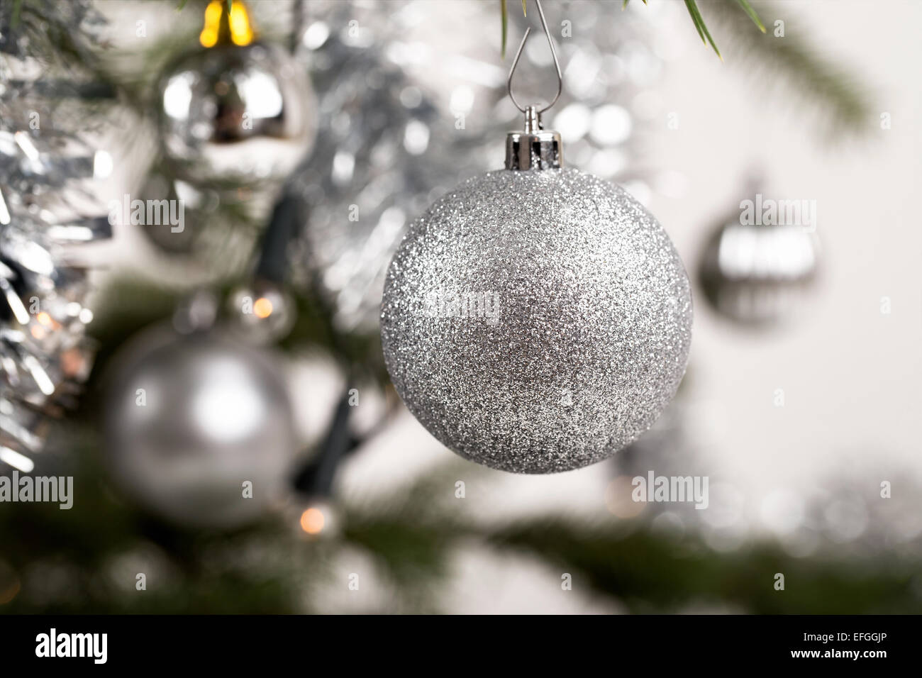 Decorated christmas tree with silver balls with shallow focus Stock ...