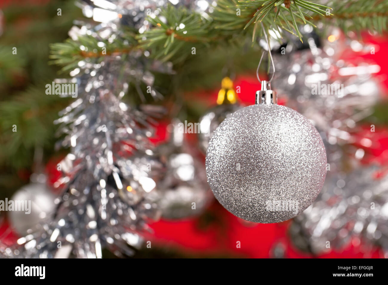 Decorated christmas tree with silver balls with shallow focus Stock ...