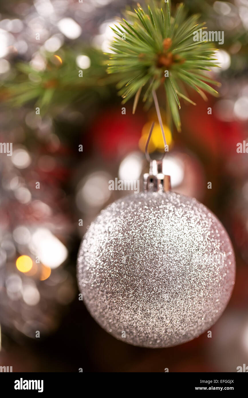 Decorated christmas tree with silver balls with shallow focus Stock ...