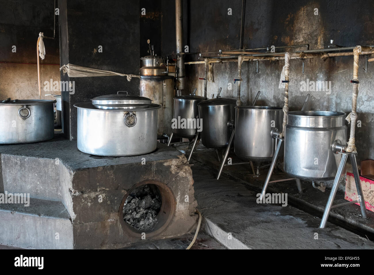 Monks' kitchen and cooking area Tawang Monastery Arunachal Pradesh ...