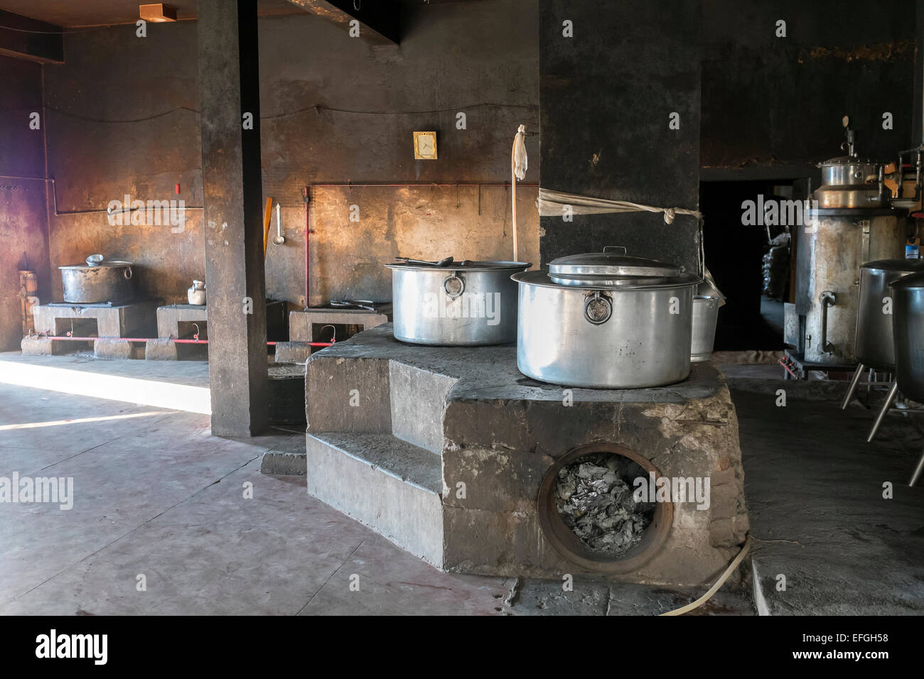 Monks' kitchen and cooking area Tawang Monastery Arunachal Pradesh ...