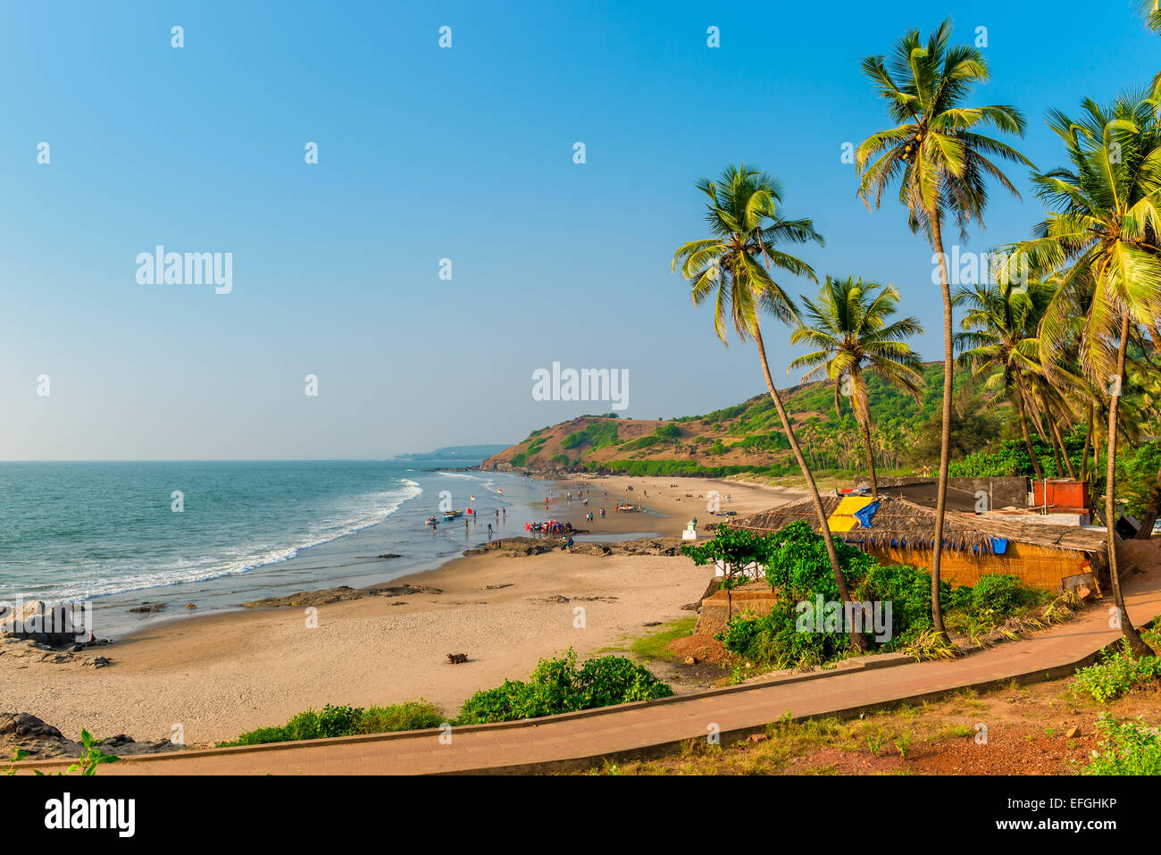 calm ocean and sandy beach in Goa Stock Photo - Alamy
