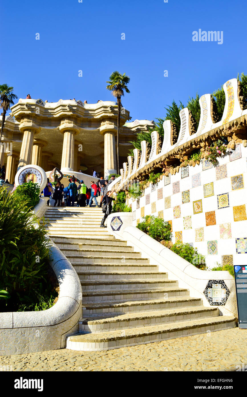 The Dragon Stairway. Park Guell by Antoni Gaudi architect. Barcelona ...