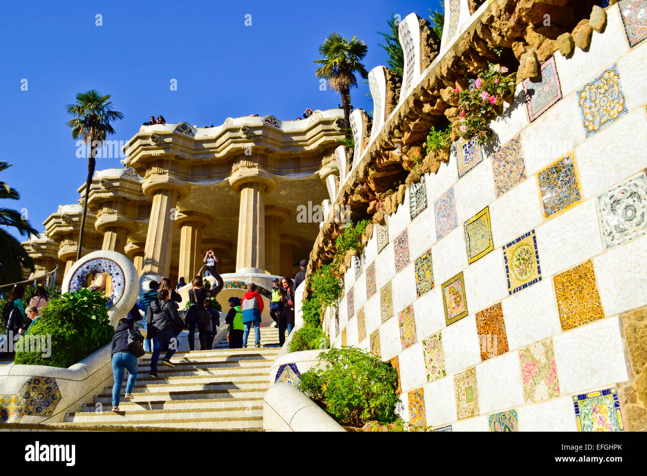 The Dragon Stairway. Park Guell by Antoni Gaudi architect. Barcelona ...