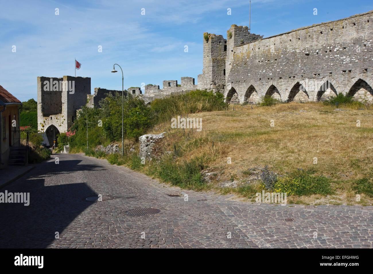 Inside the City Wall with towers around Visby, Gotland, Sweden Stock ...