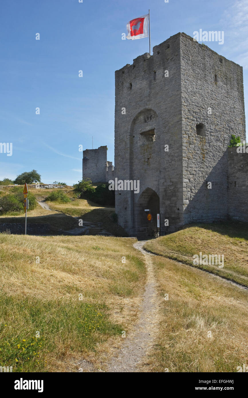 Outside the City Wall with towers around Visby, Gotland, Sweden Stock ...
