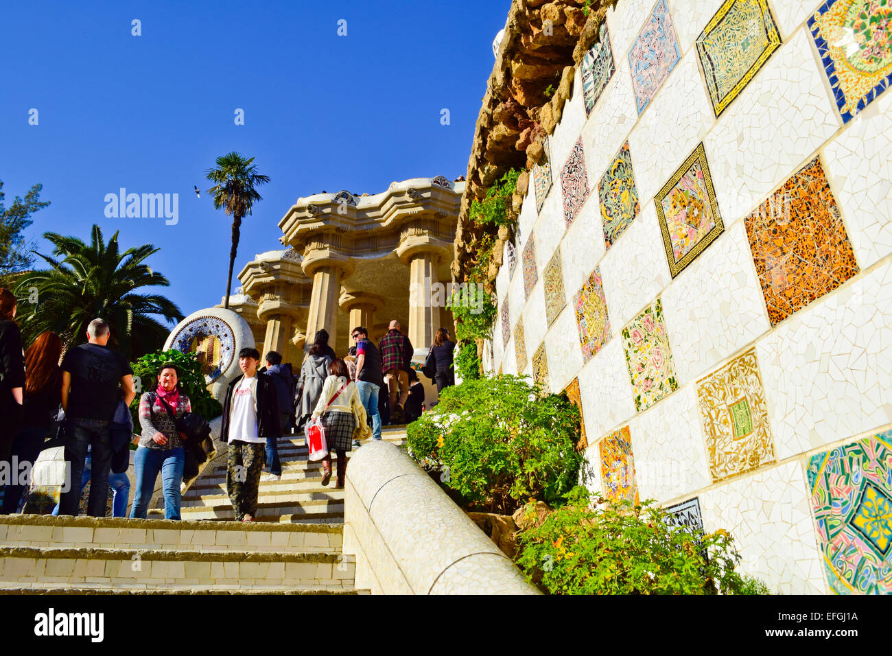 The Dragon Stairway. Park Guell by Antoni Gaudi architect. Barcelona ...