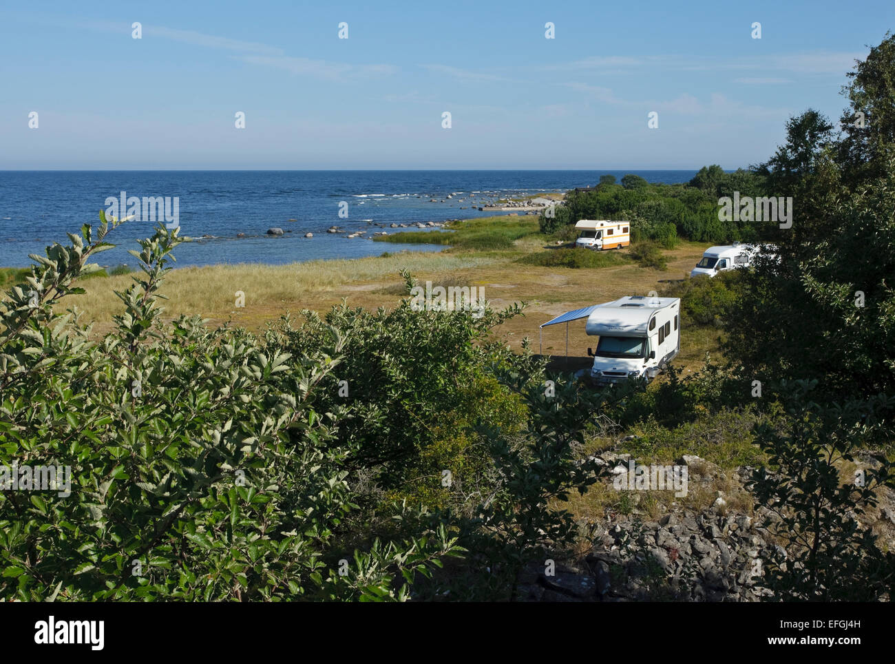 Landscape from the nature reserve Husrygg in southwestern Gotland with ...