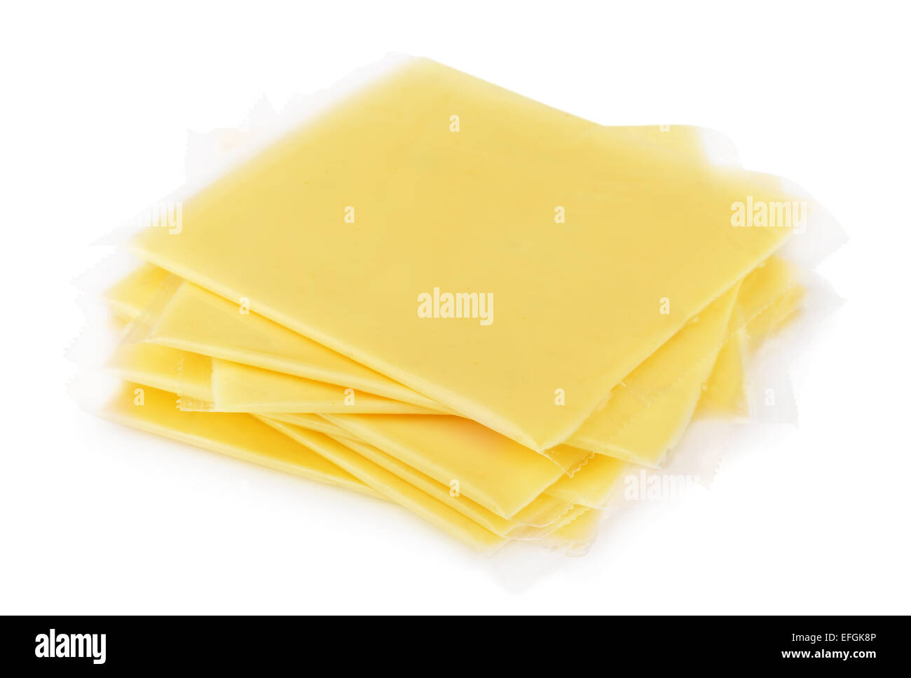 Wrapped sliced cheese isolated on white Stock Photo - Alamy