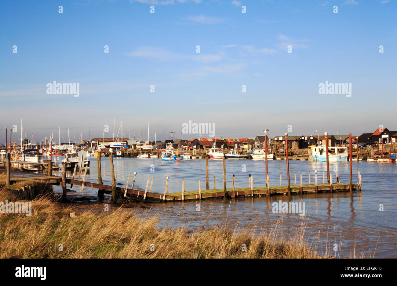 The passenger ferry boarding pier in the River Blyth at Walberswick ...