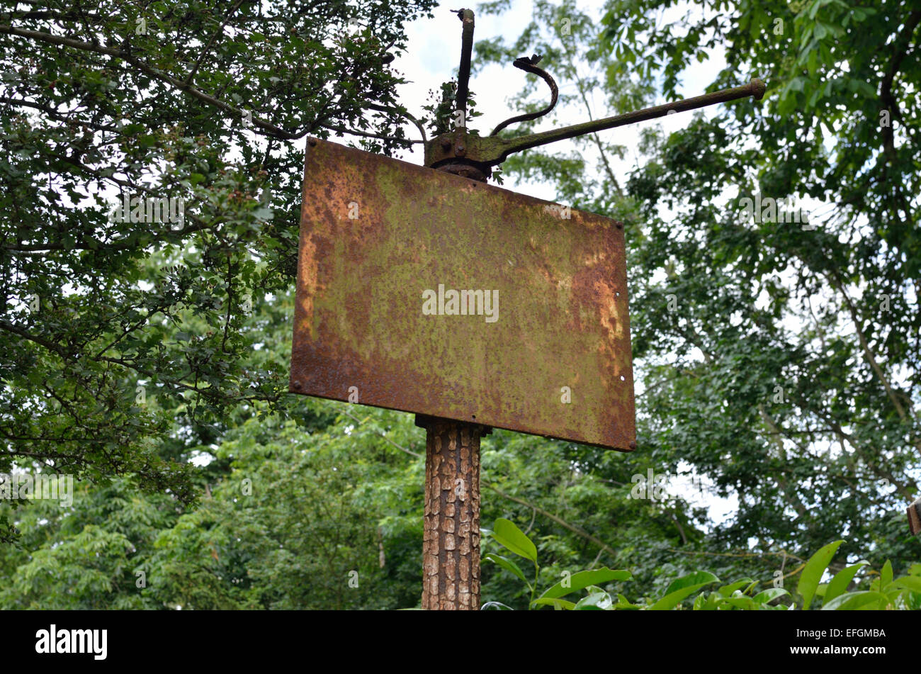 A blank rusty metal sign in woodlands Stock Photo - Alamy