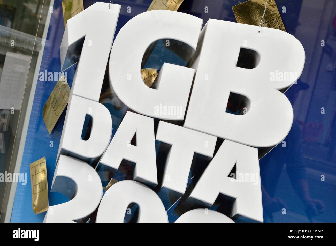 One gigabyte data advertisement in a UK mobile phone shop window Stock ...